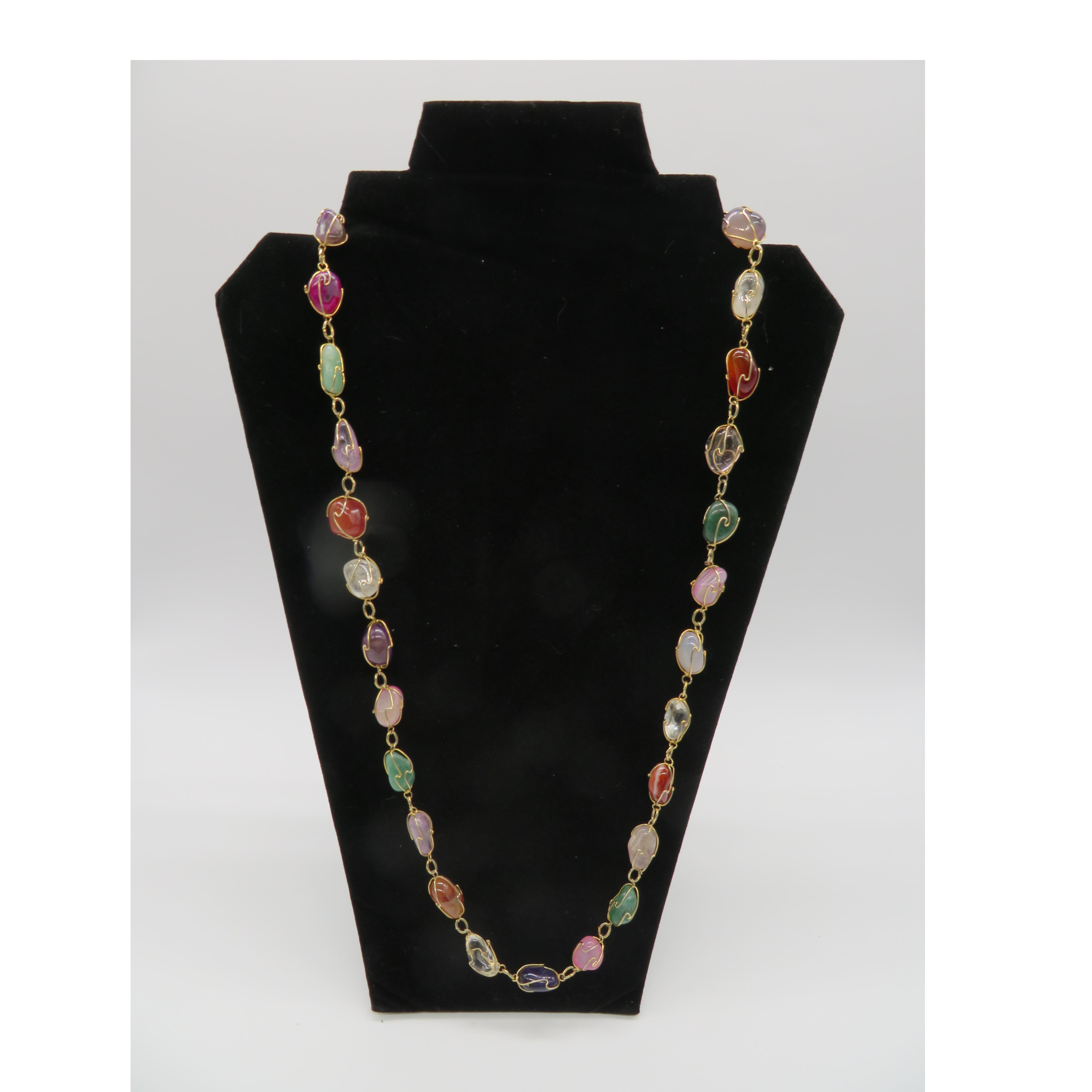 Vintage earth color stone necklace 15 inch drop artesian made