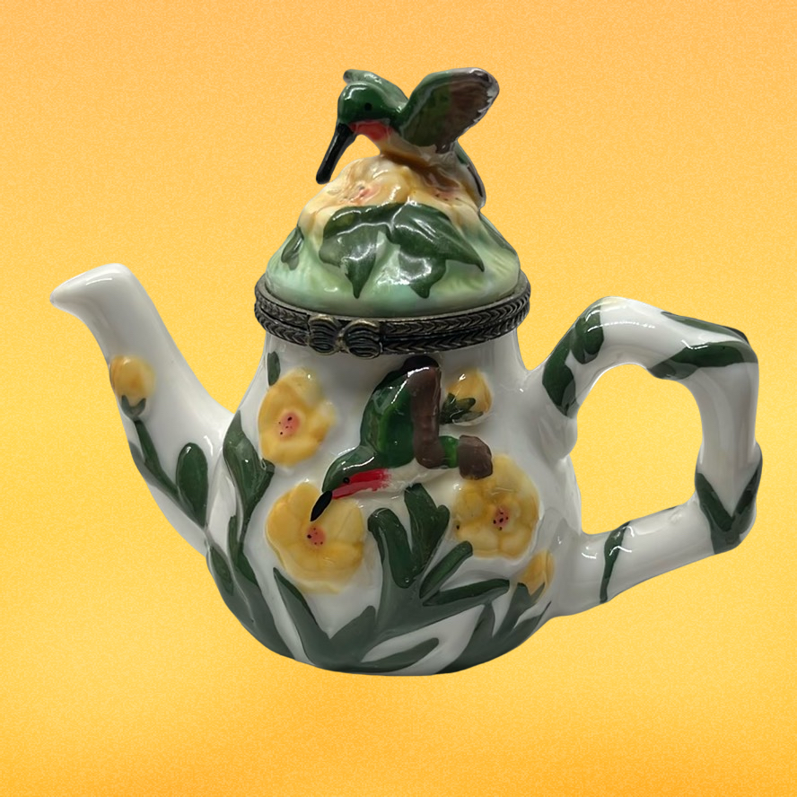 07. Miniature Hummingbird Teapot Hinged Trinket Box 3.5" Tall