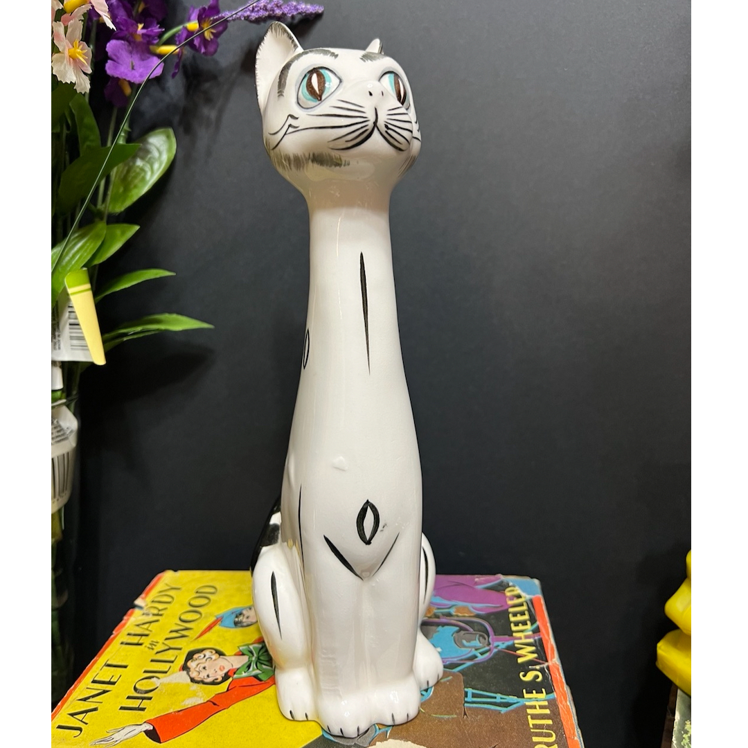 Long Neck Cat Figurine With Blue Eyes, 5 O'clock Shadow And Crazy ...