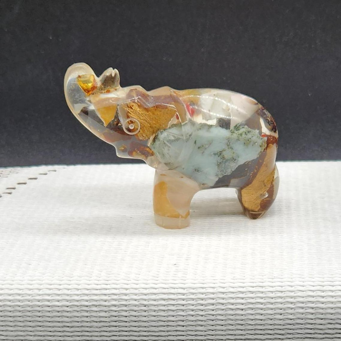 Miniature Lucite Elephant with Stones Figurine