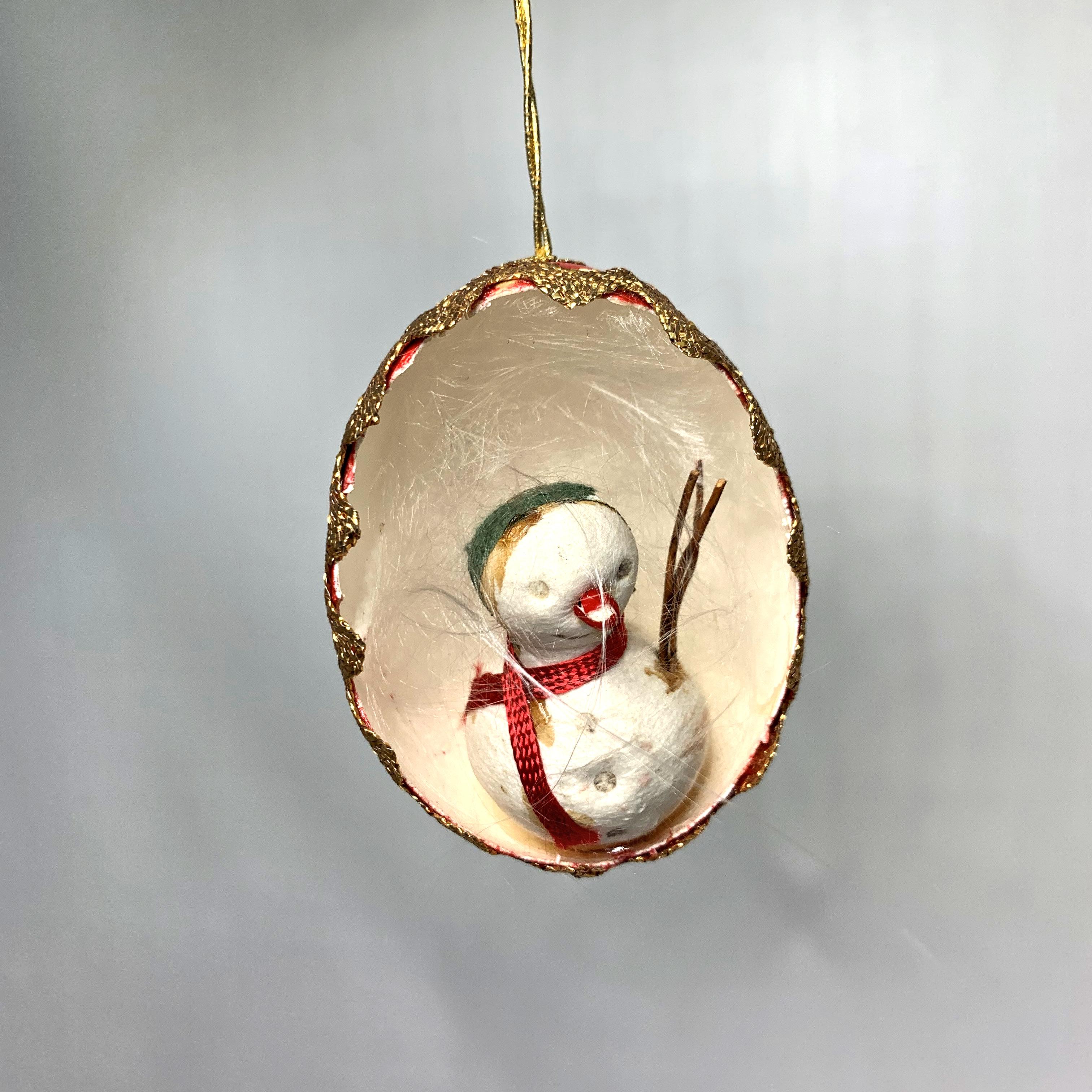 Egg Shell Diorama Snowman Ornament Christmas Gold Ric Rack Trim ...