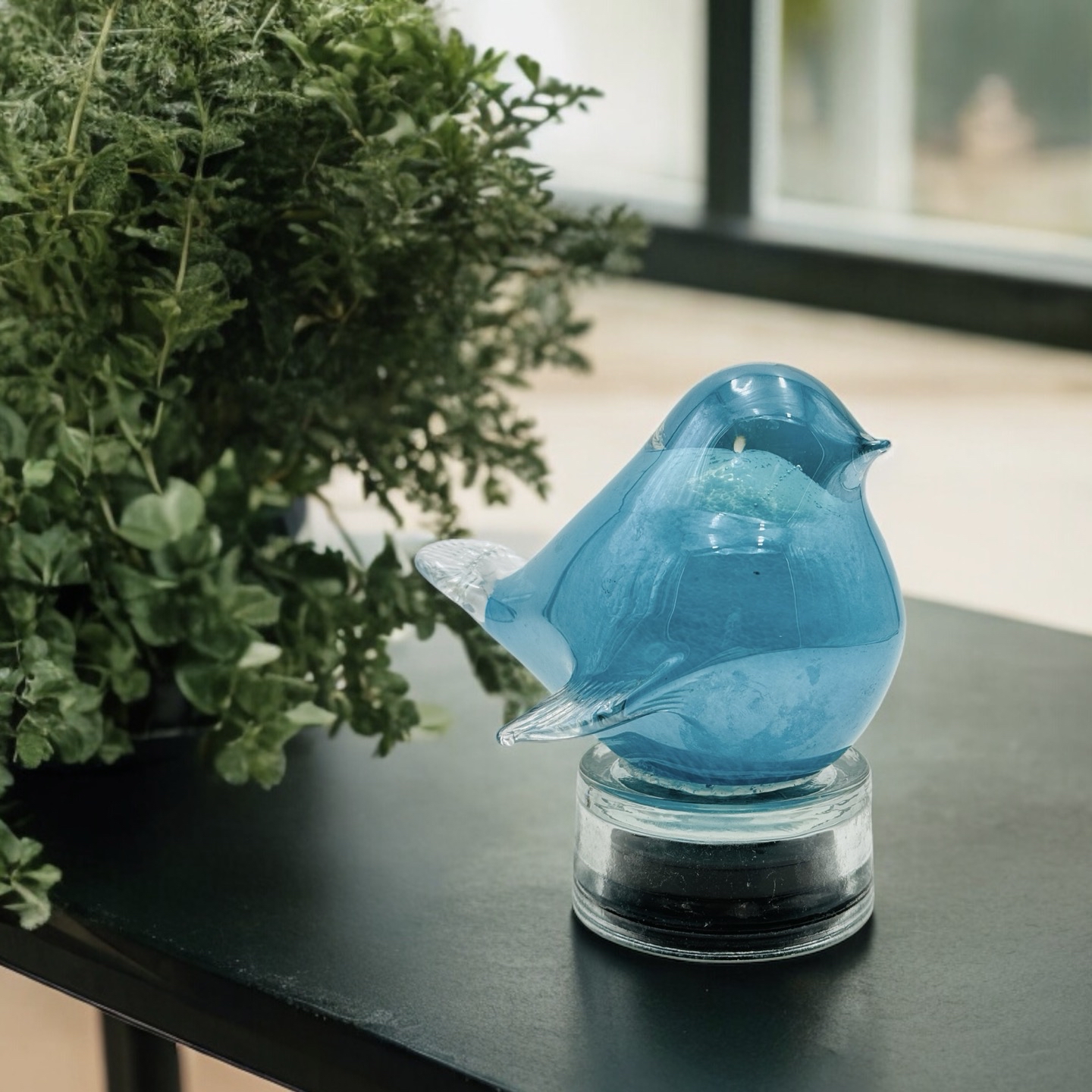 Light Up 6" Glass Blue Bird on Round Base Figurine Home Decor-Works