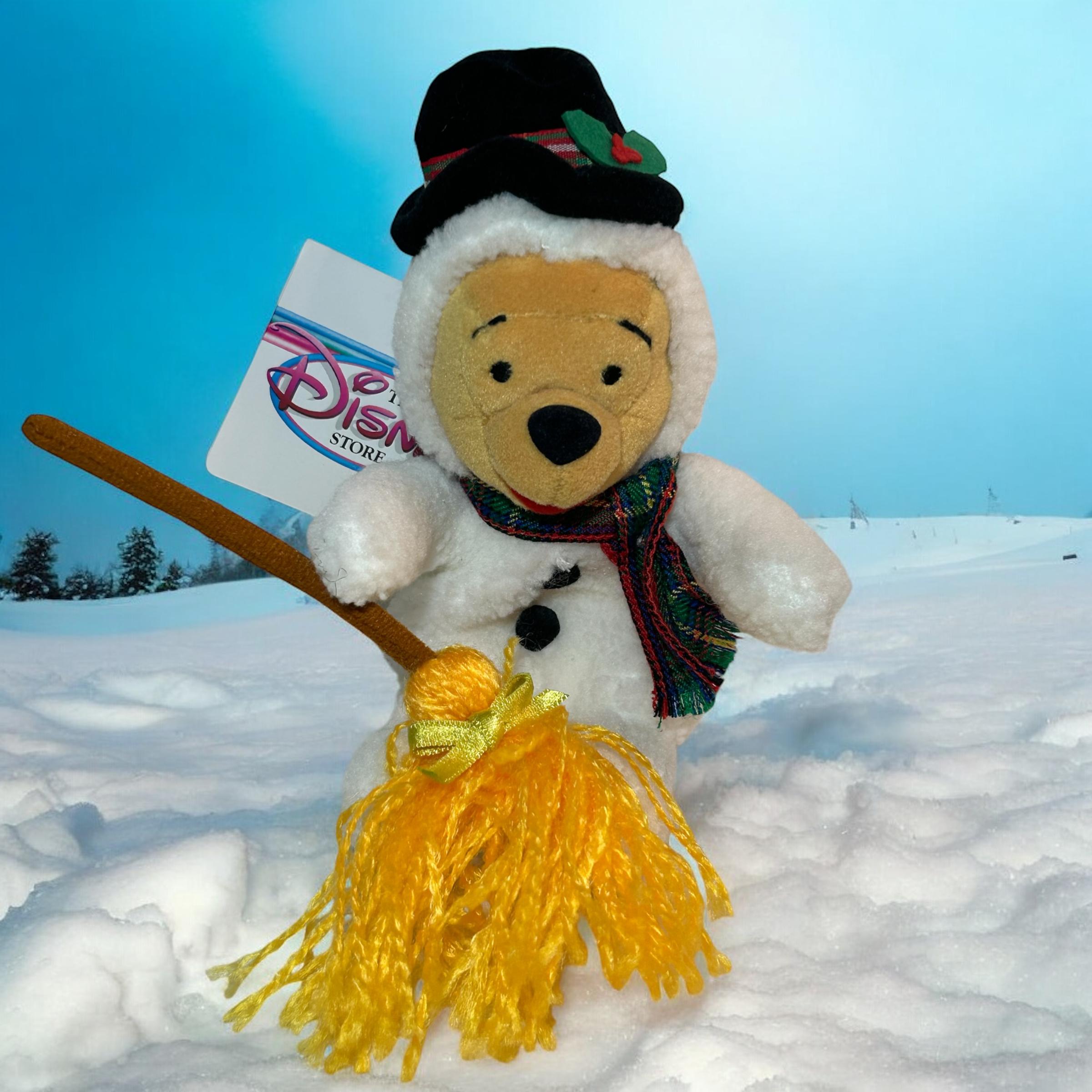 Disney Store Mini Bean Bag Plush Winnie The Pooh Snowman Pooh Christmas 8"