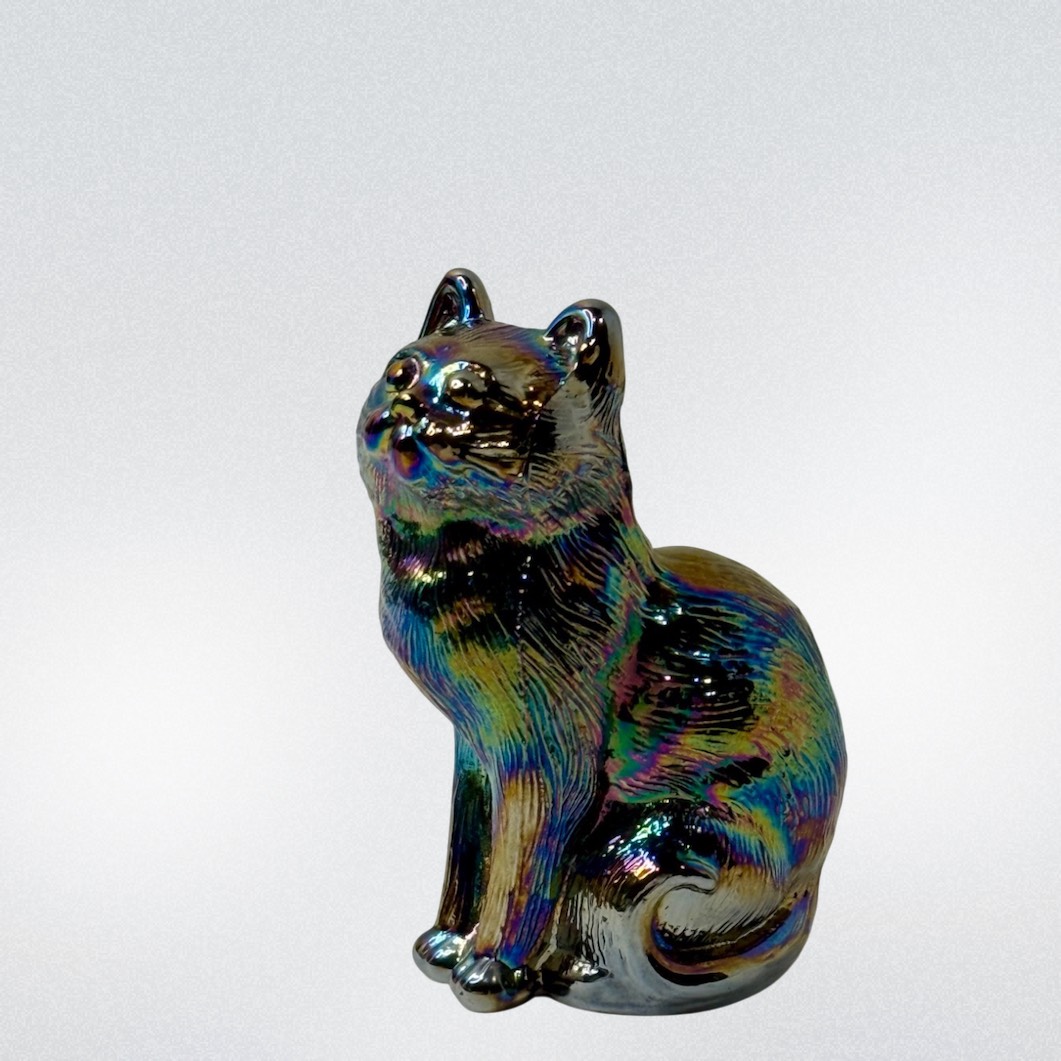 Moser Cat Figurine Purple/Blue Carnival 3” T