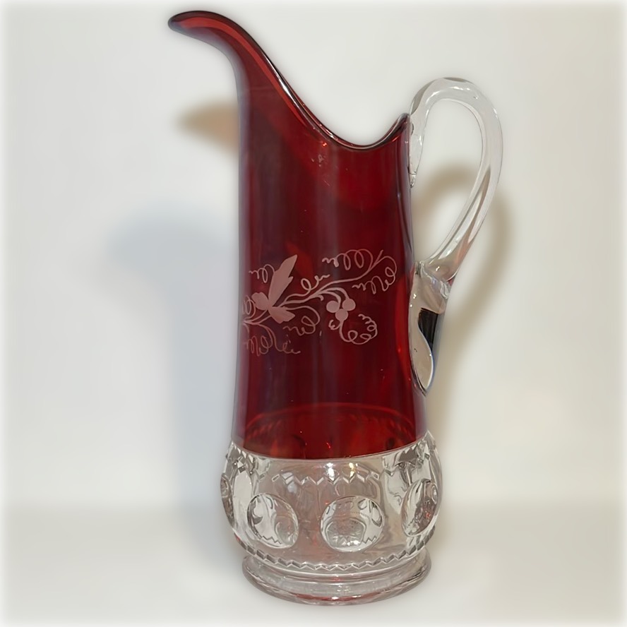 12” Kings Crown Ruby Thumprint Water pitcher