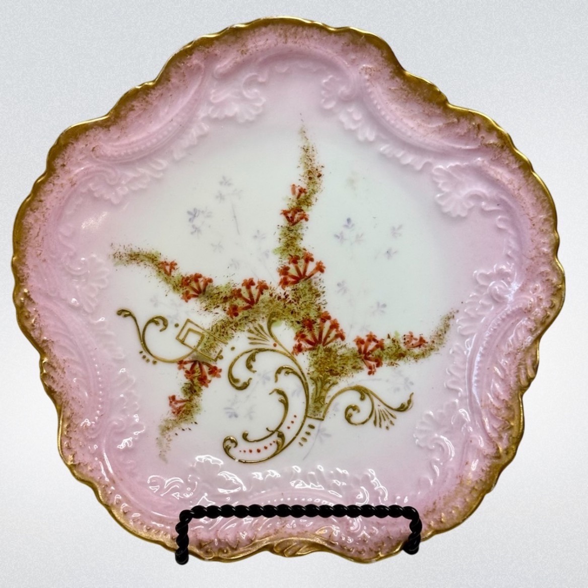 Antique Limoges Plate Hand Painted & Gilded Pink/lavender/Green Vine ...