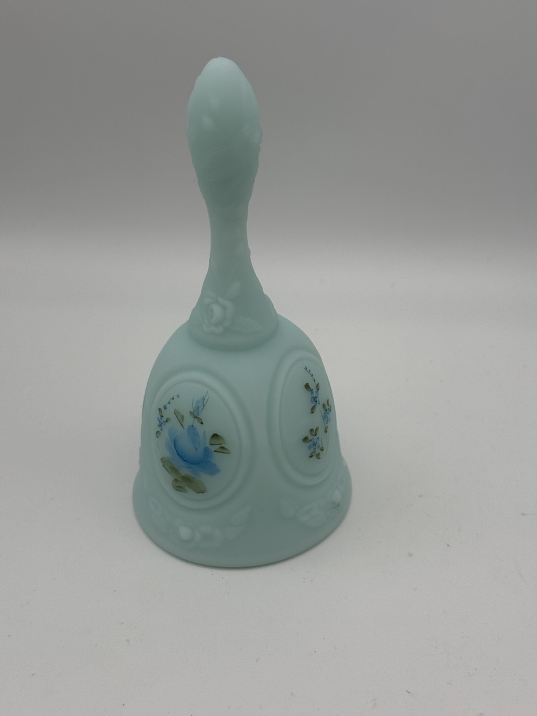 Fenton Blue Custard Art Glass Bell Hand Painted & Signed