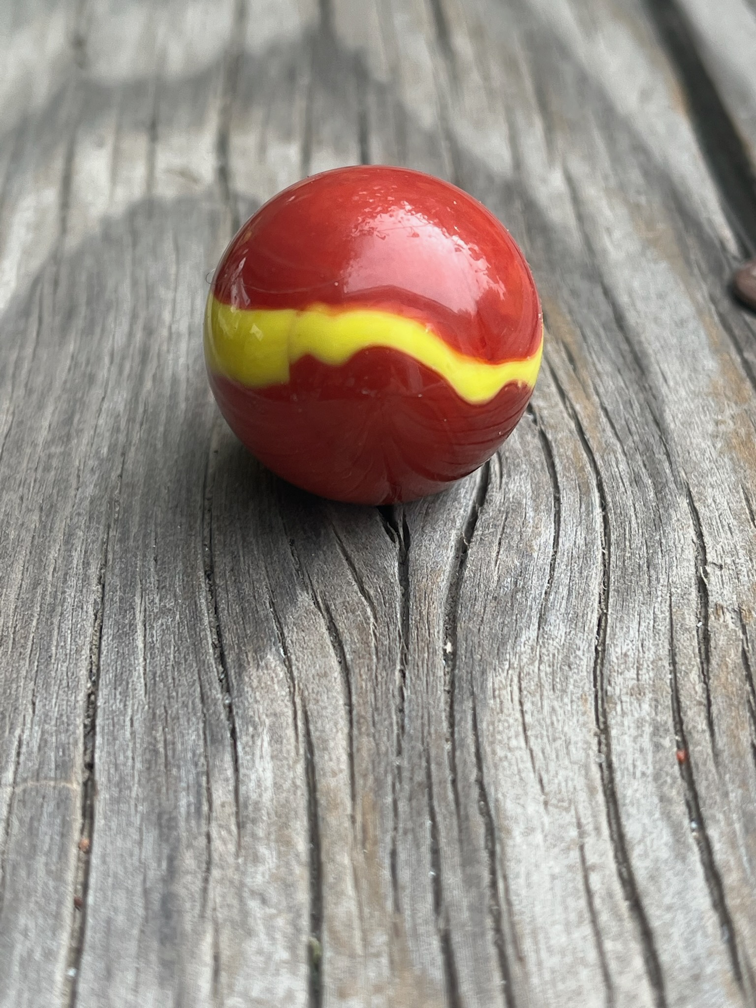 Vintage Red with Yellow Marble Ball Sphere 1 inch