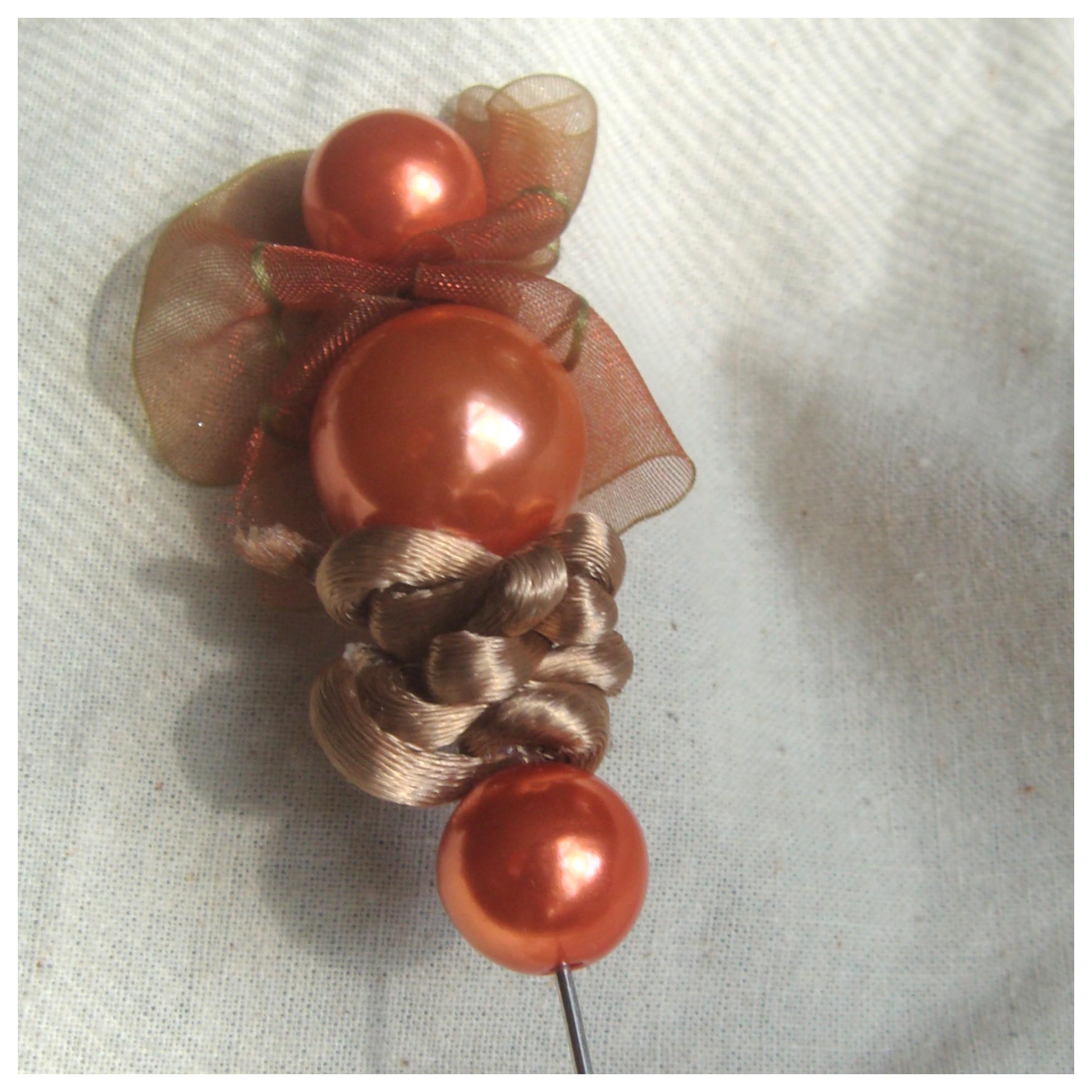 Vintage Pearly Orange Taupe Handmade Shawl Hat Pin