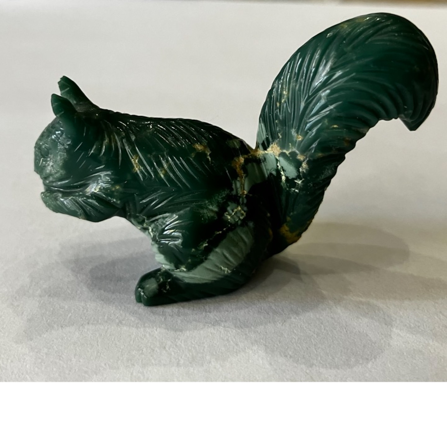 Vintage Small Hand Carved Green Stone Squirrel 2”x 1.5”