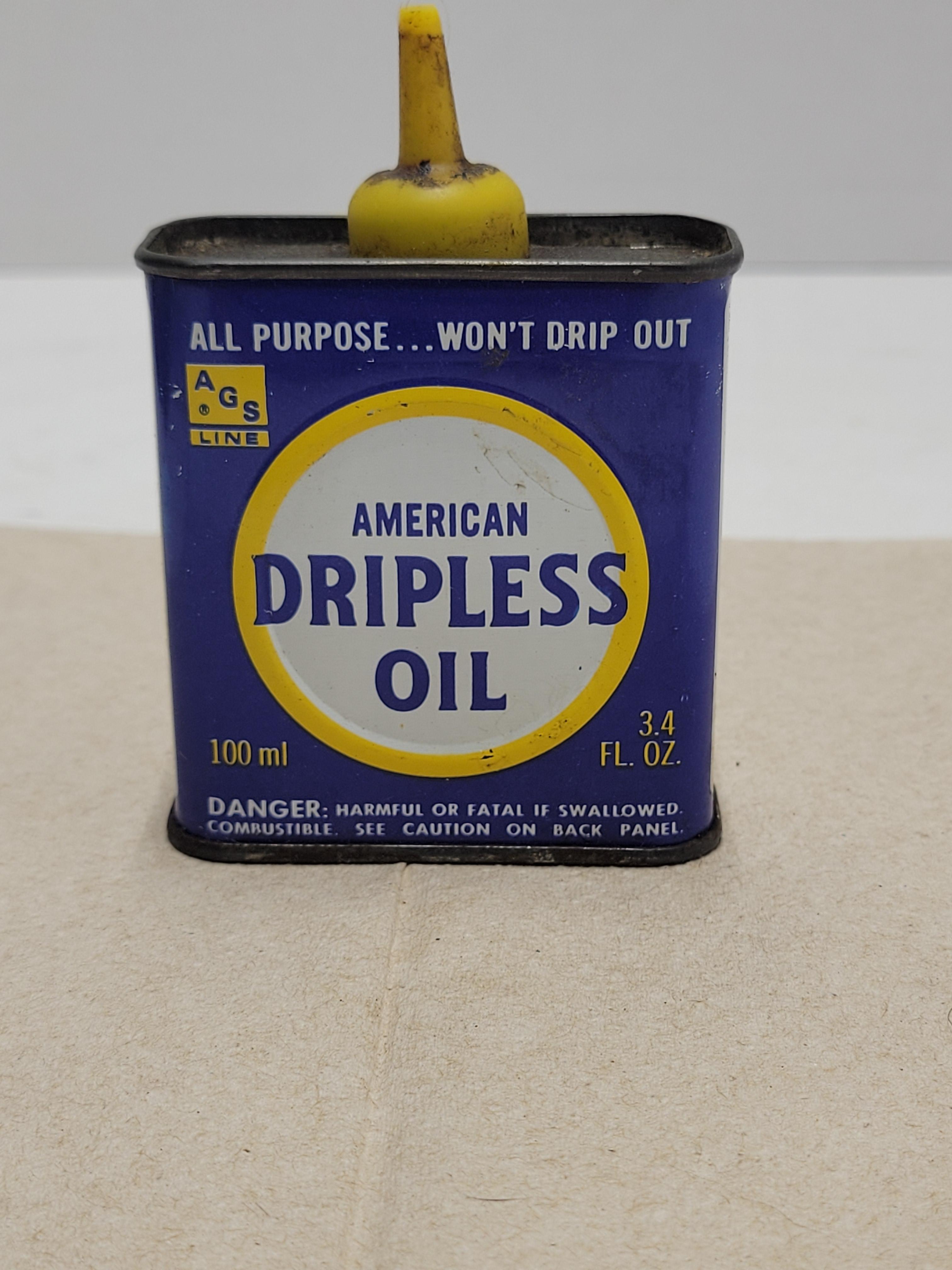 AMERICAN DRIPLESS OIL Advertising Tin Can Handy Oiler Muskegon Michigan