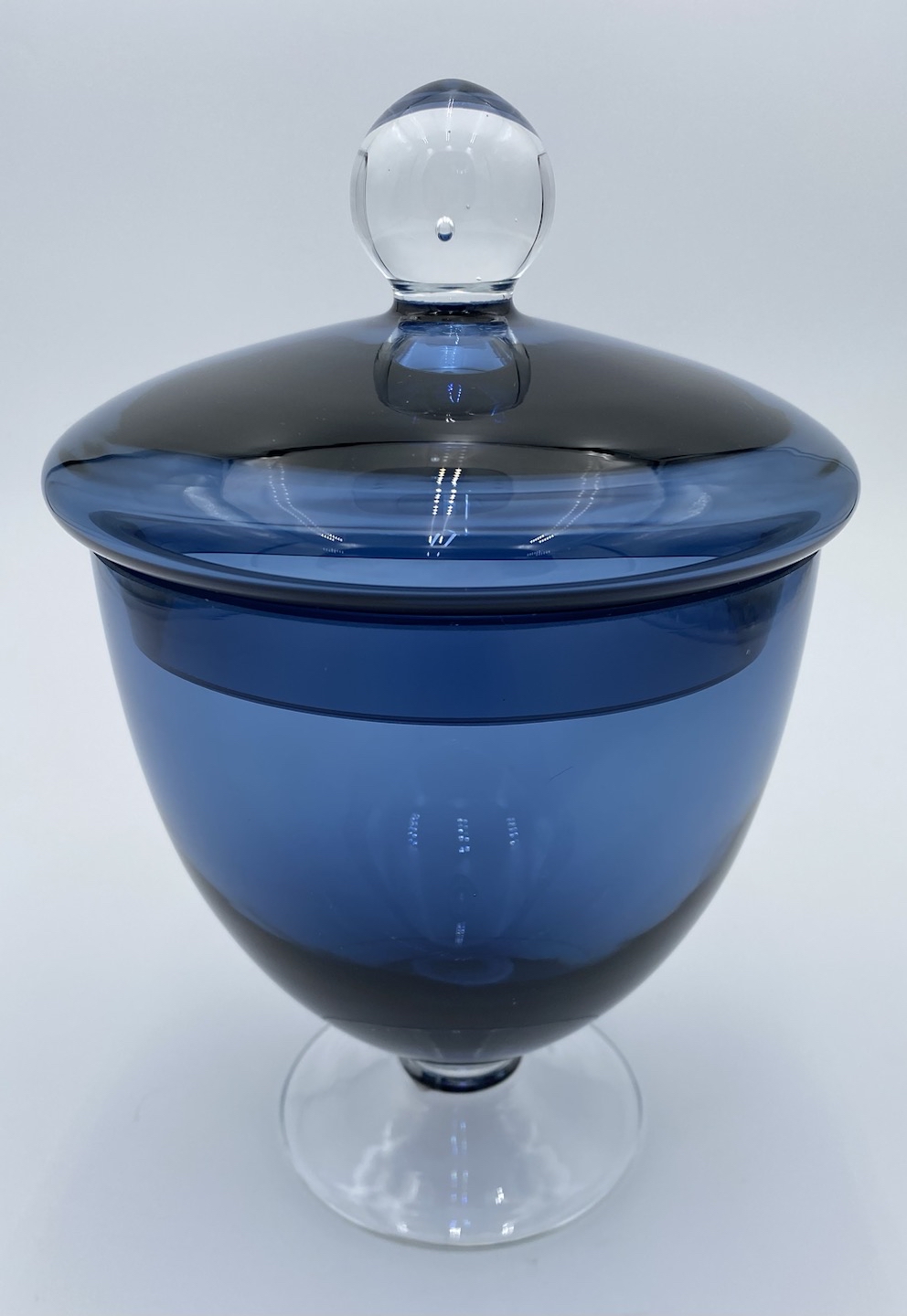 Gorgeous "Twilight Blue" Glass Urn-Shaped Candy Dish w/Lid, Made in Poland