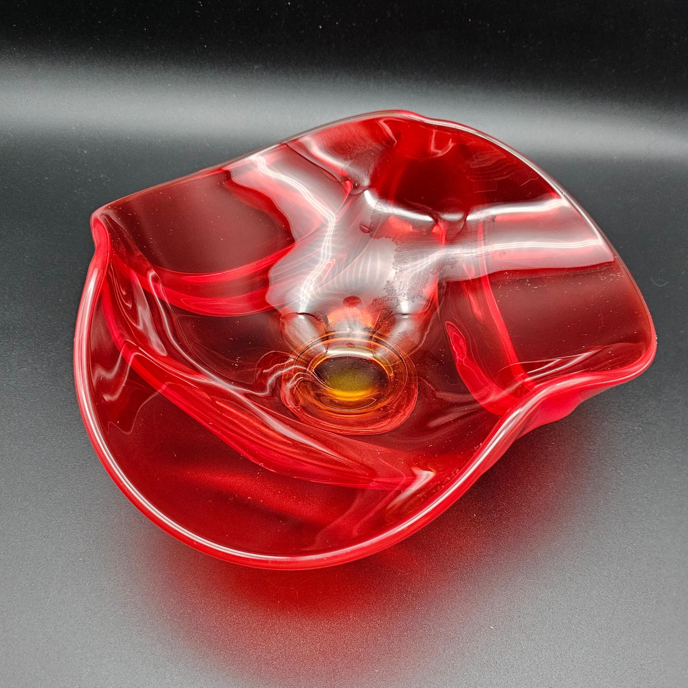 MCM Viking Glass Epic 9" Drape Three Foils Red Amberina Candy ...