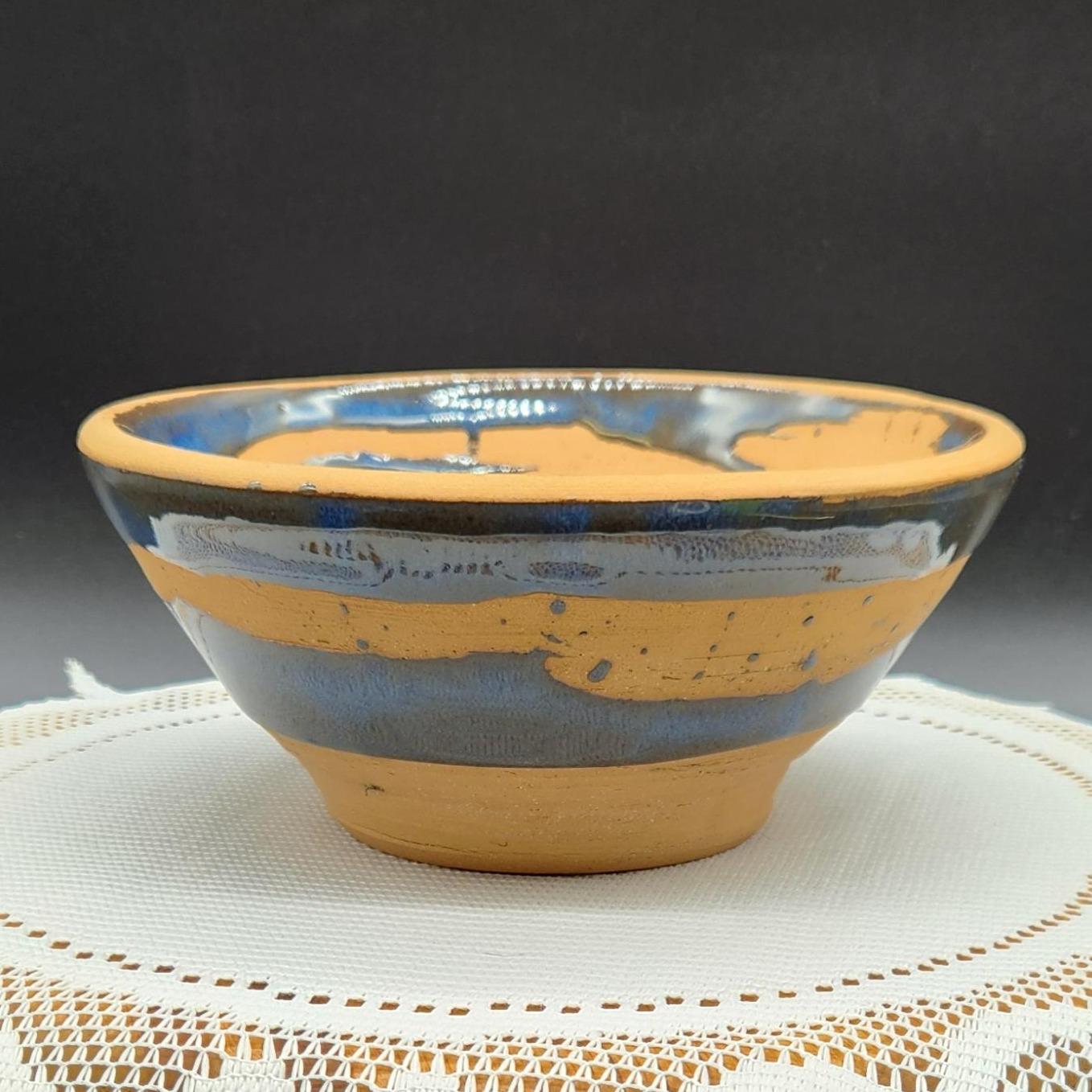 Studio Pottery Redware and Blue Swirl Bowl
