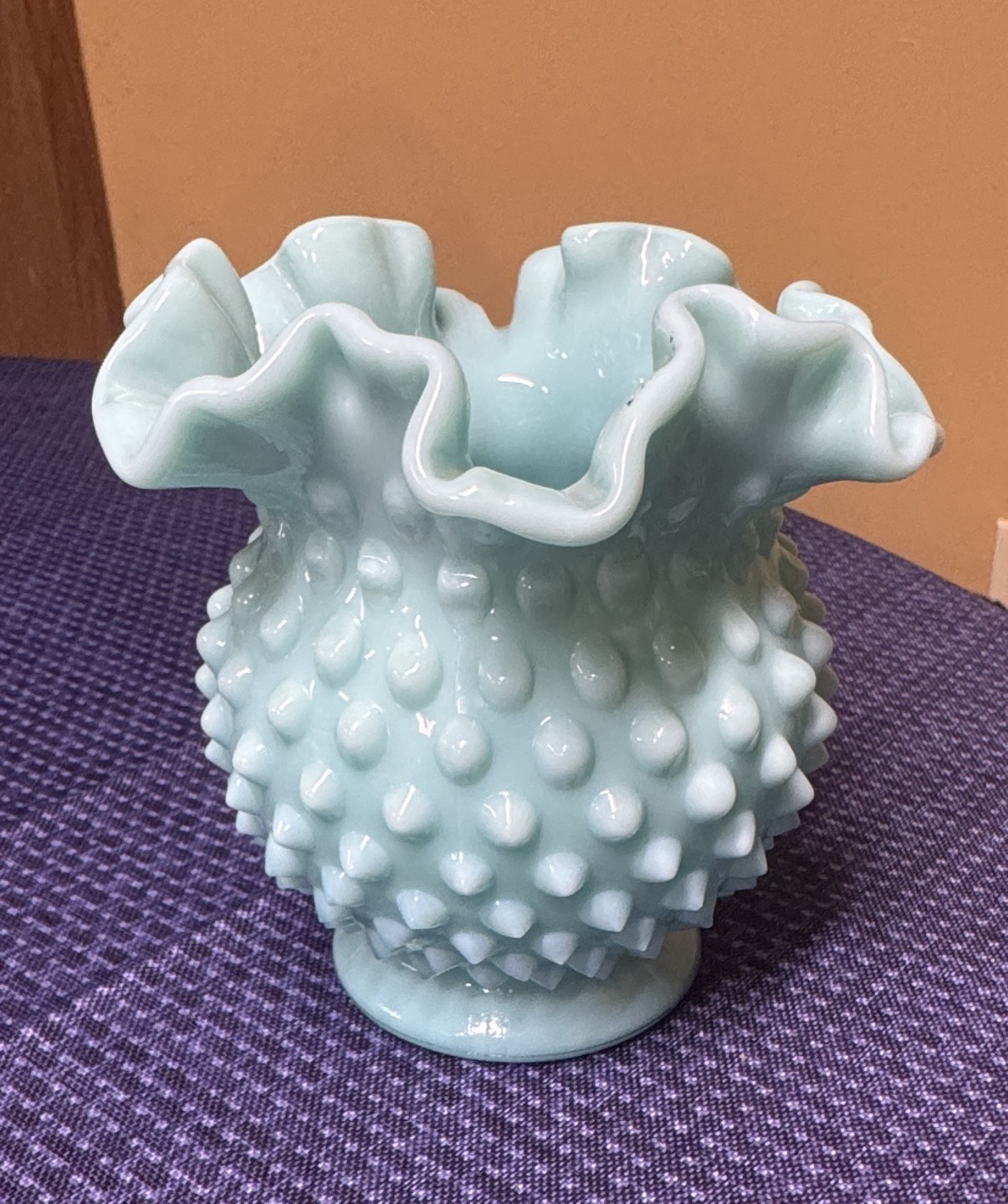 Fenton Turquoise Pastel Milk Glass Hobnail Rose Bowl Vase Double ...