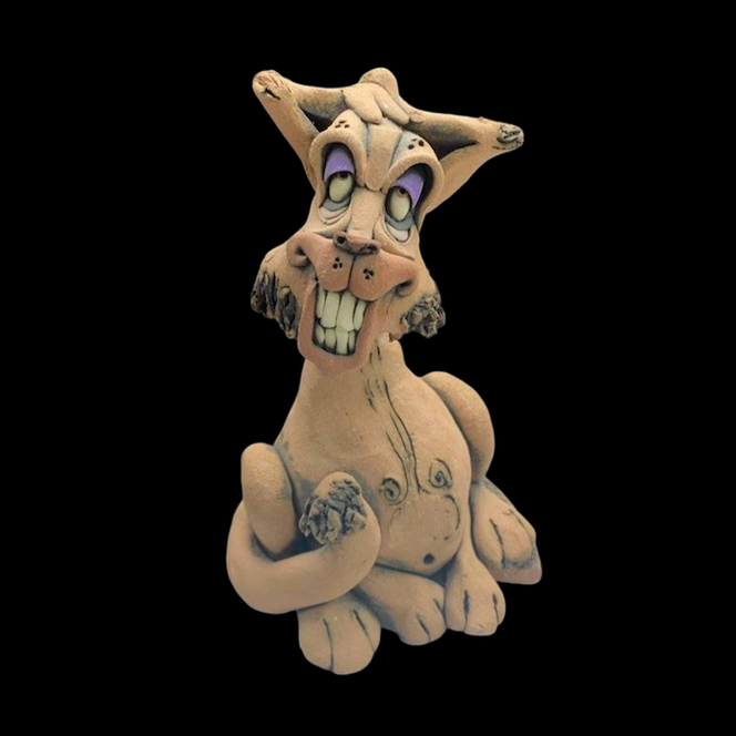 Vintage Smiling Cool Cat Studio Art Pottery Figurine, Signed