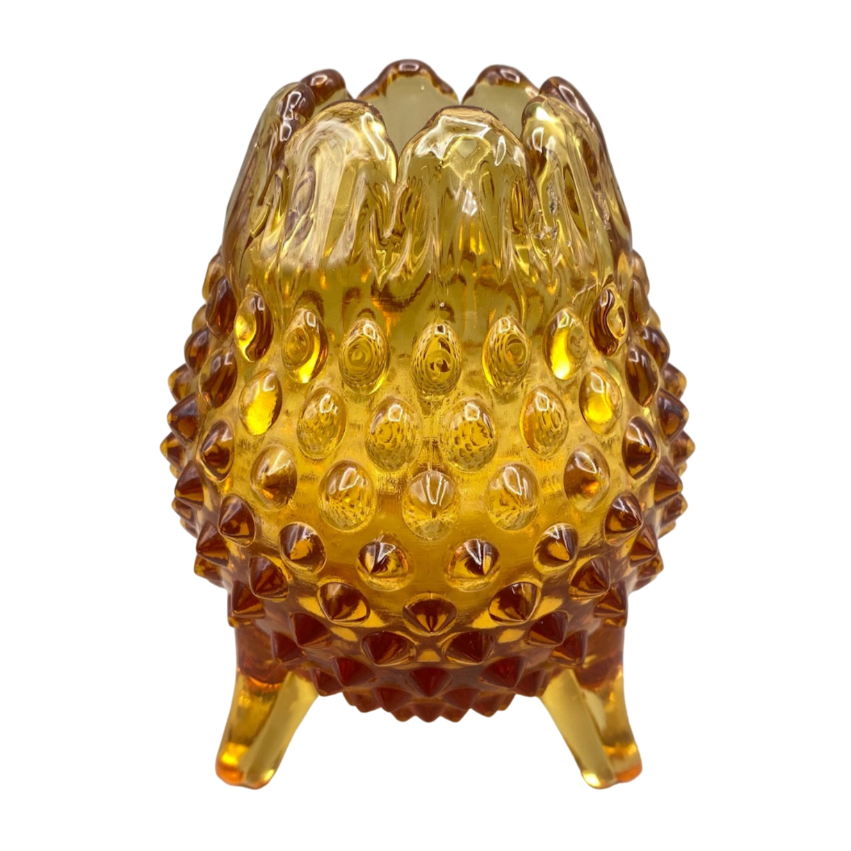 Fenton Glass Colonial Amber Hobnail Three Toe Vase