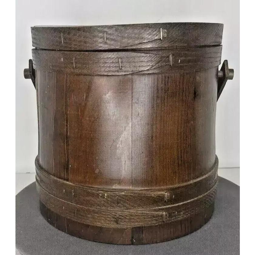 Antique Wooden Firkin Bucket w/Lid Sugar Bucket Pantry Storage ...