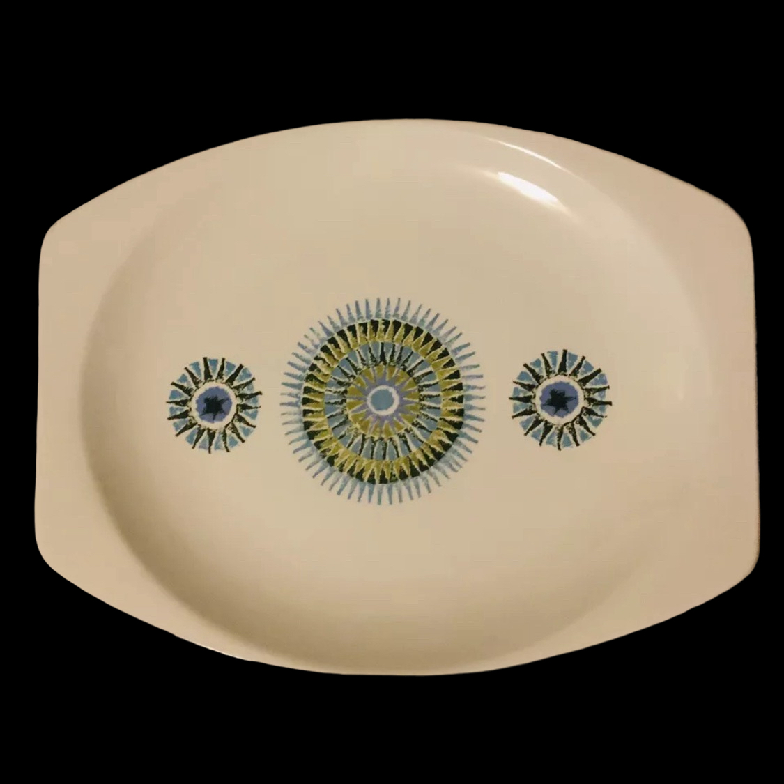 Vintage MCM J G Meakin Ironstone Aztec Serving Platter Plate 14” MOD Blue Green