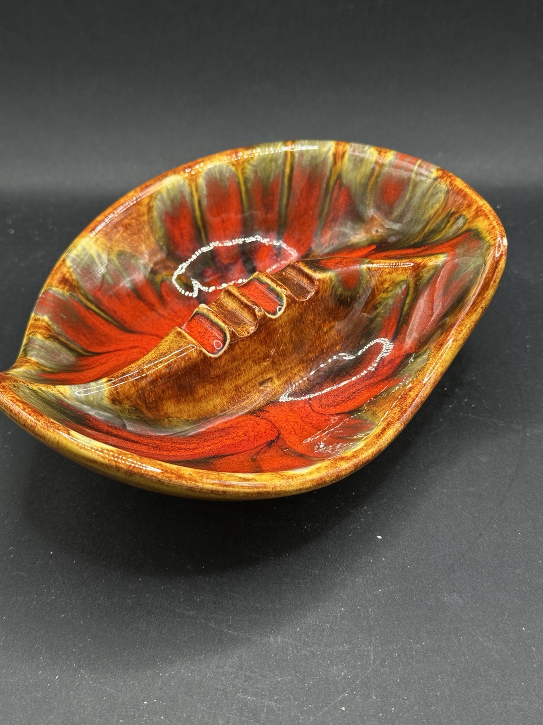 Mid Century ModernBrown & Orange Ashtray Signed LJ Vintage Good Shape ...