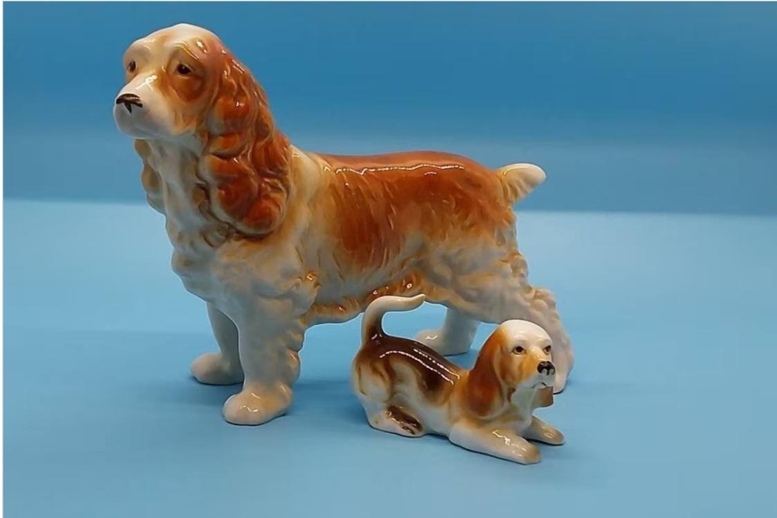 Vintage Ceramic Spaniel Dog Figurines