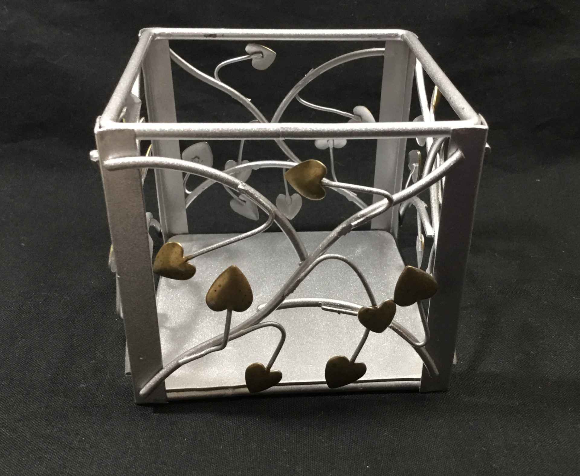 Unique open work silver tone vines with gold tone leaves, metal box, 4 ...