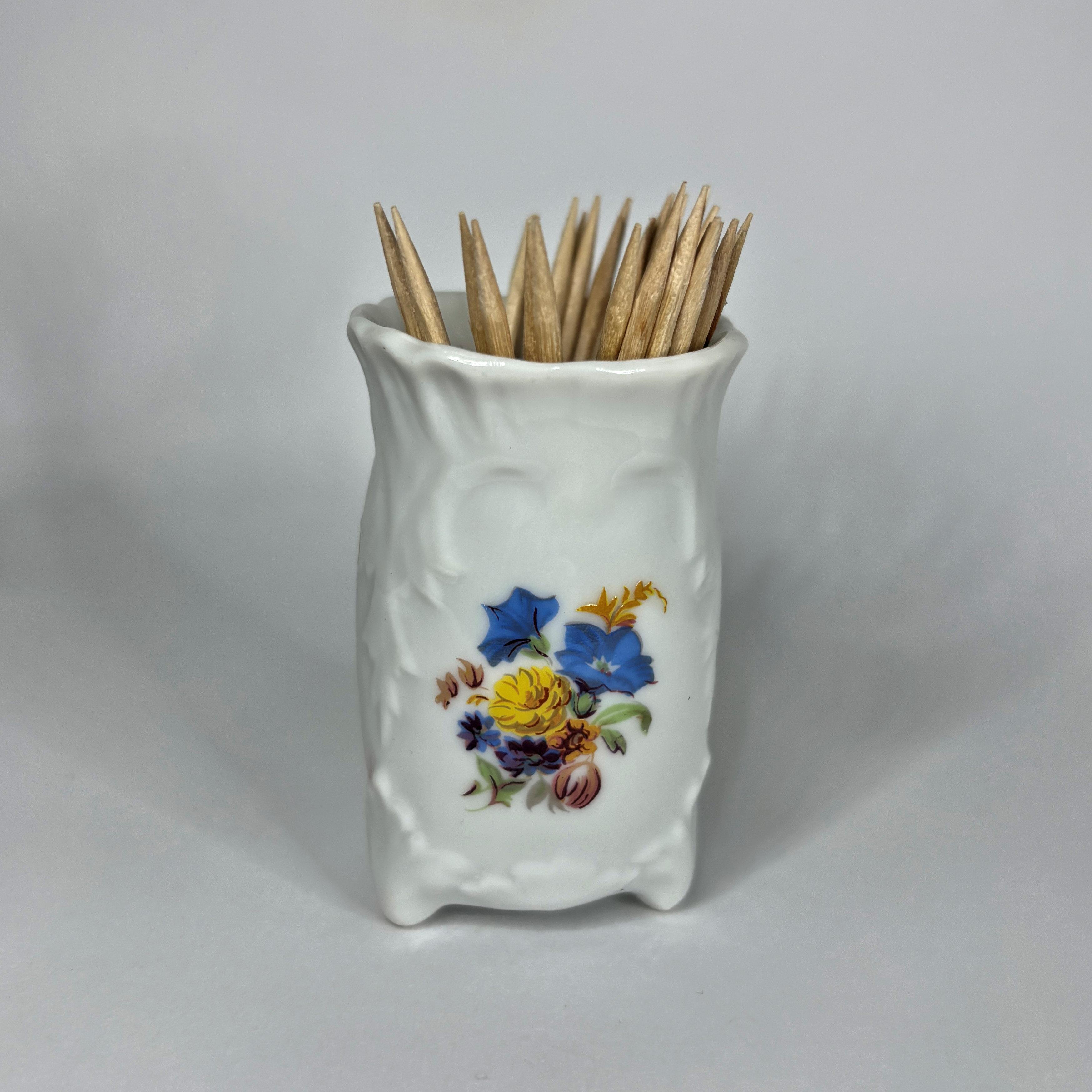 Floral Porcelain Footed Toothpick Holder Trinket Victorian Cottage Core ...