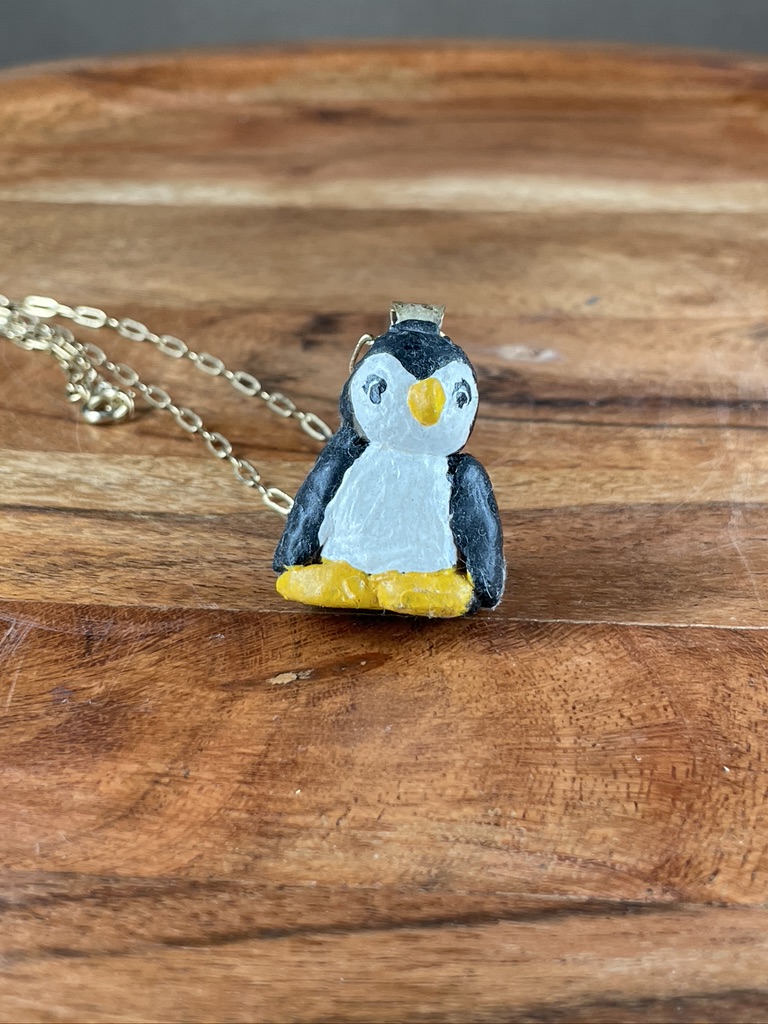 Miniature Penguin Figurine Necklace with 10" Gold Tone Chain