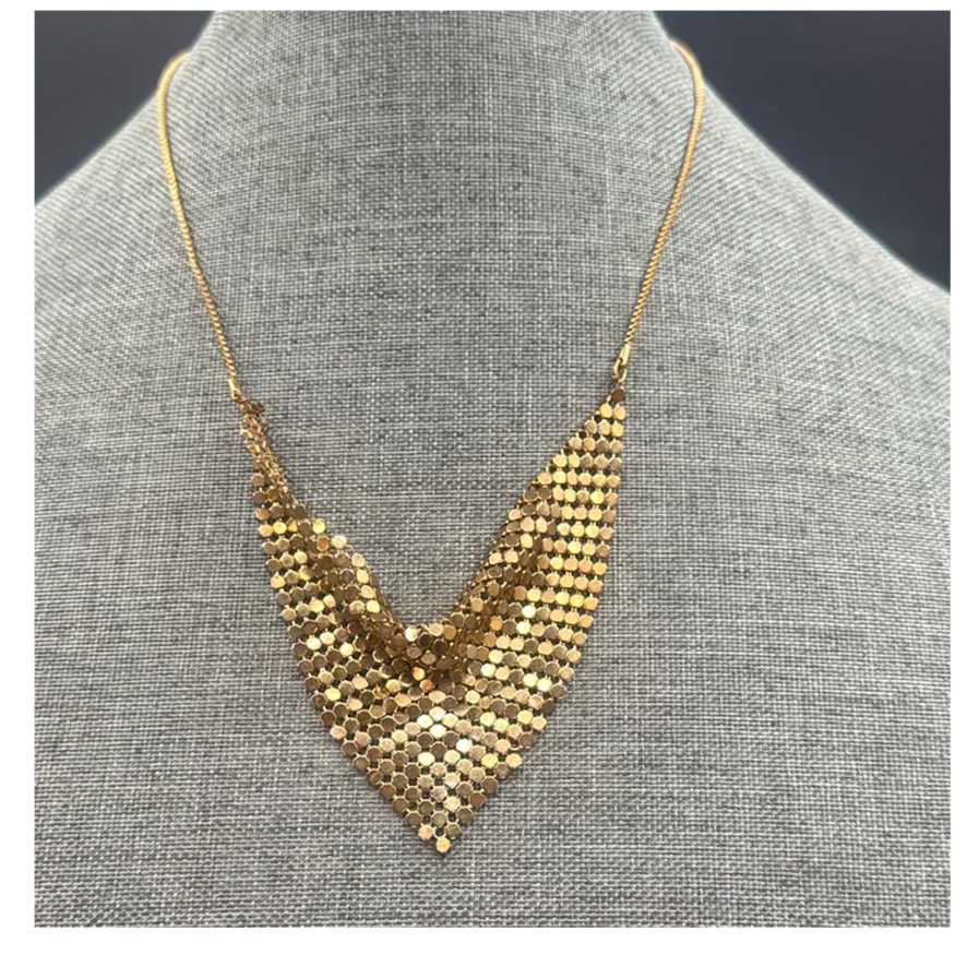 Gold Tone Box Link Chain, Handkerchief Statement Necklace