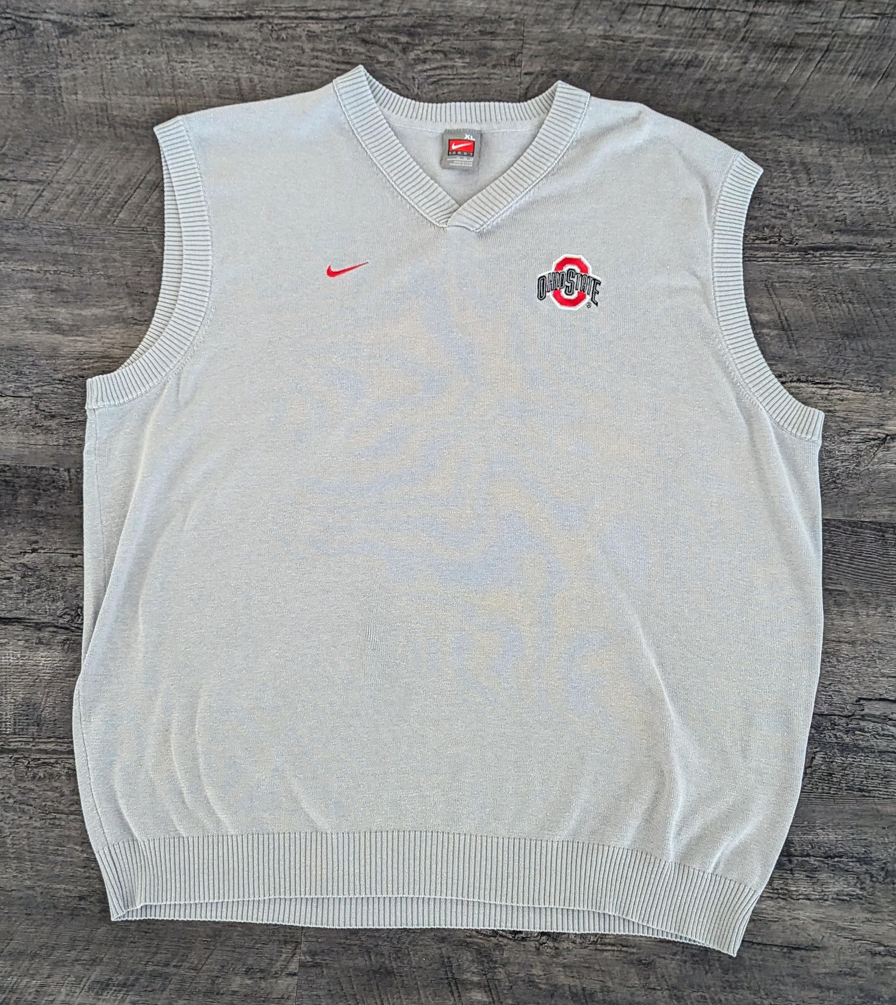 Vintage Ohio State Buckeyes Vest Men's XL Gray Nike Team Sweater Silk Blend