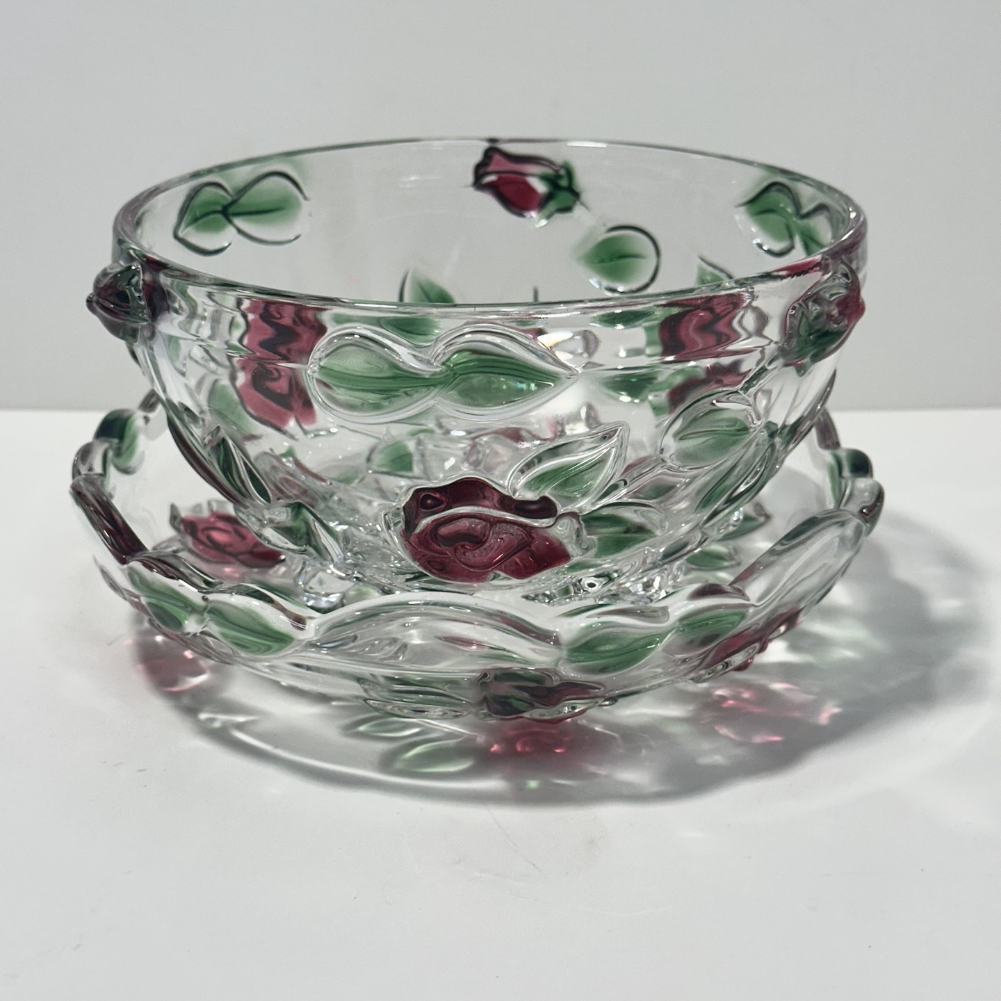#753 Mikasa, Glass Rose Garden Bowl With Dish, Both Are Footed, Feet ...