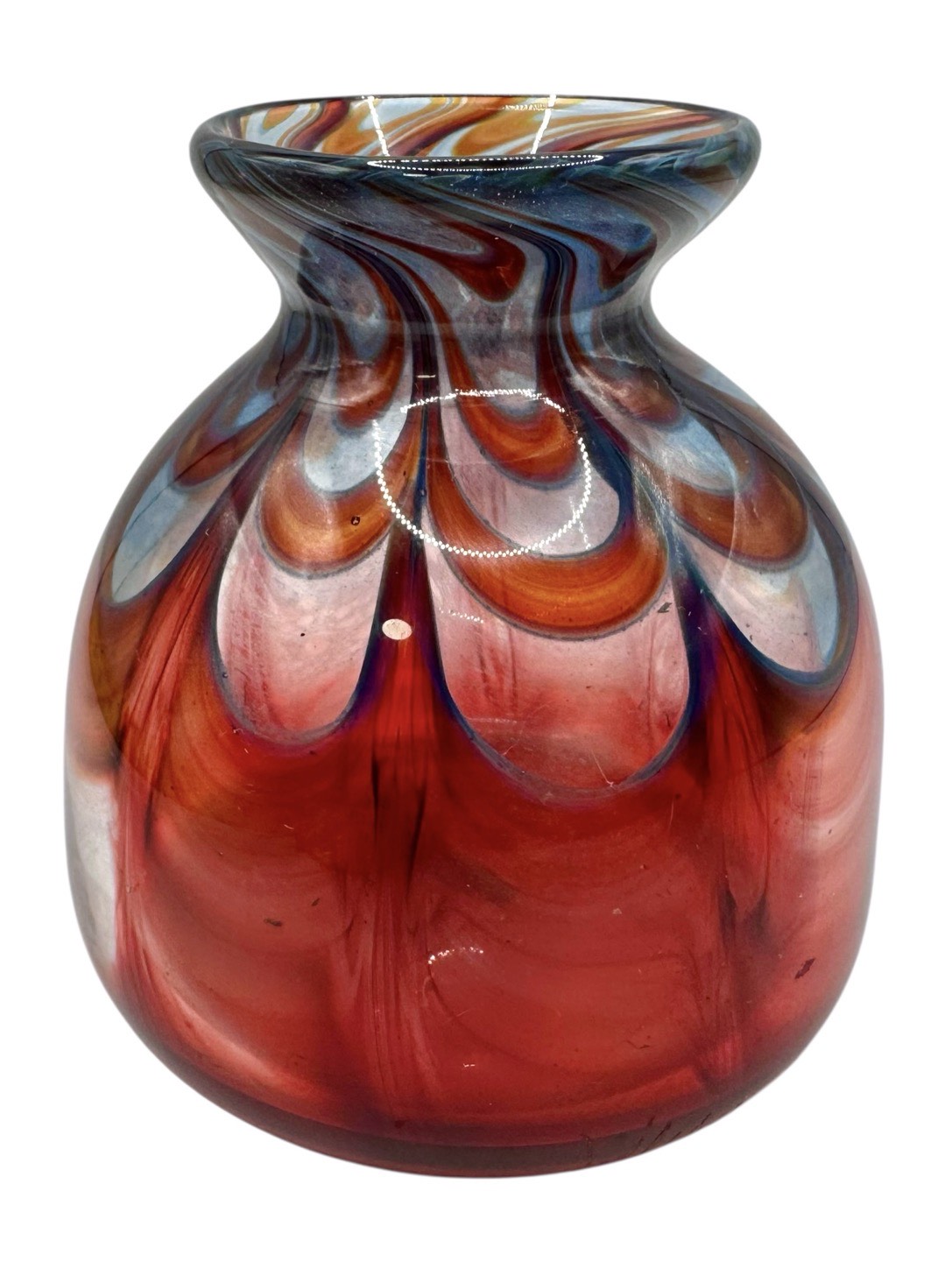 Signed Buzz Williams Studio Art Glass Vase Pulled Feather Red Blue 2011 ...