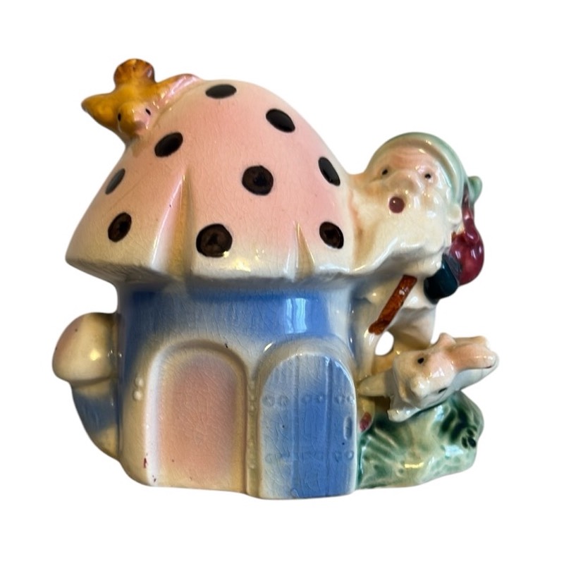 Mid Century Florart Polka Dot Mushroom Planter Ceramic Blue Multi