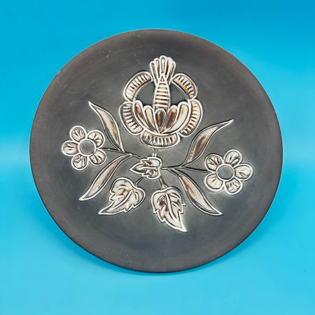 Vintage Mid Century Modern 70s Pottery Plate Stoneware Inlaid Floral ...