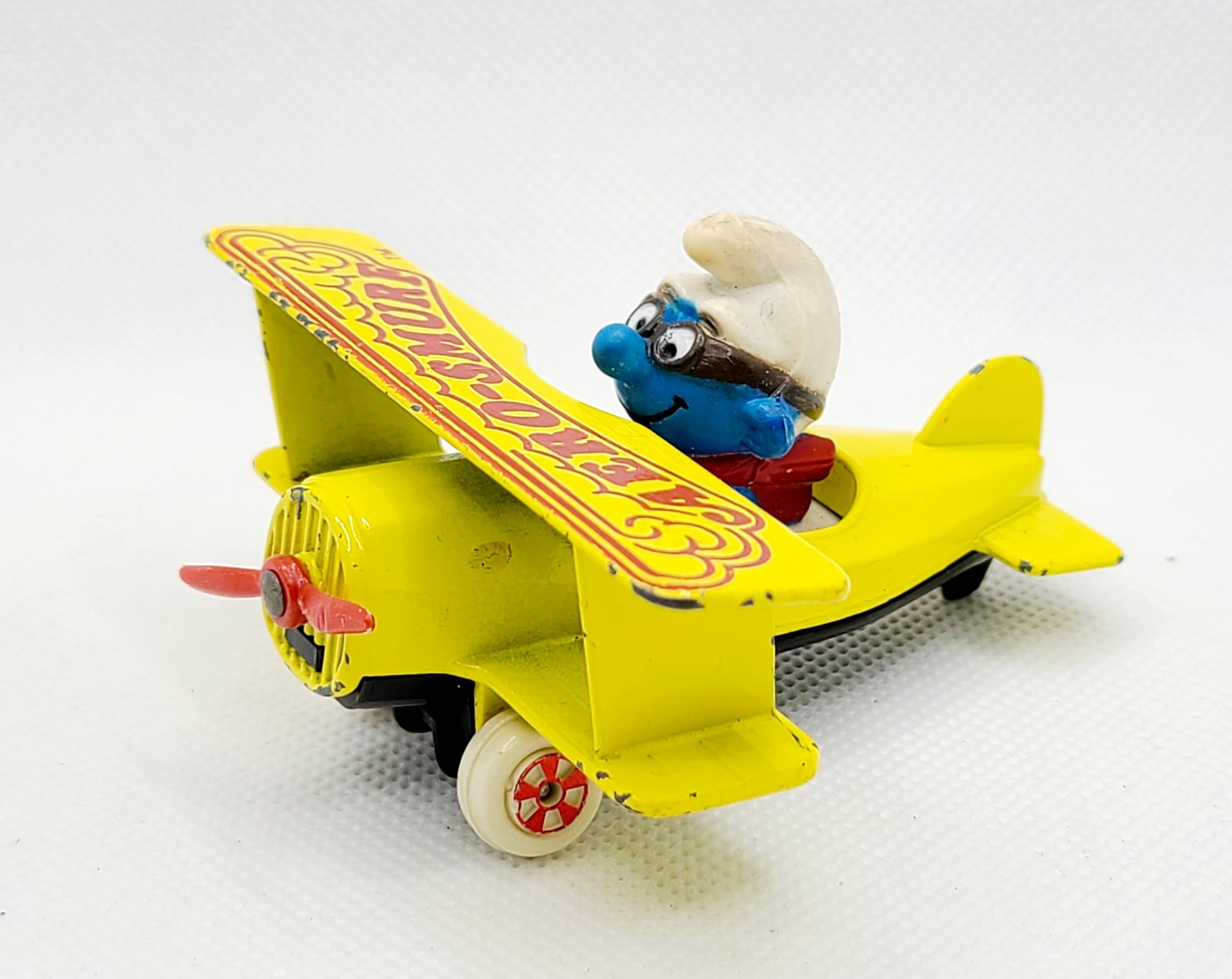 Smurfs 1982 Aero-Smurf Airplane ERTL Diecast Yellow 3" Vintage ...