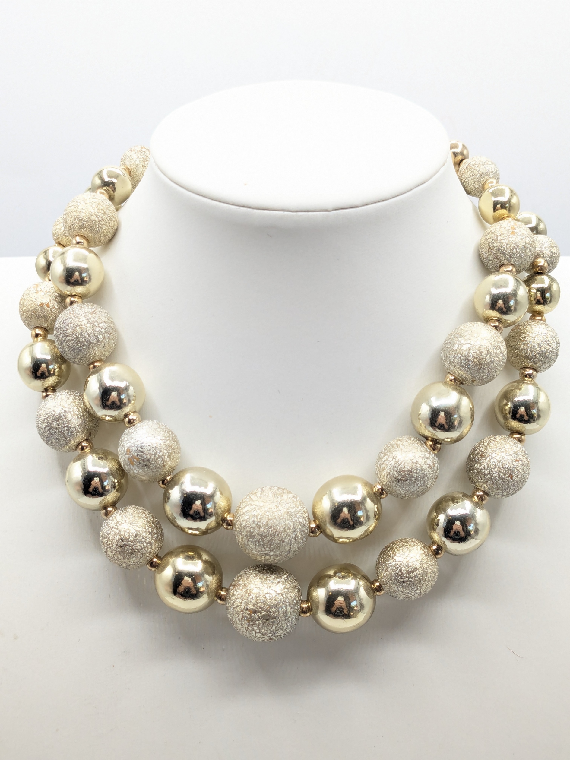 Vintage Coro Double Strand Gold Tone and Textured Bead Necklace