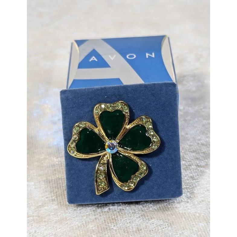 Avon Lucky Shamrock 4 Leaf Clover Lapel / Hat Pin, Gold Tone, 2005