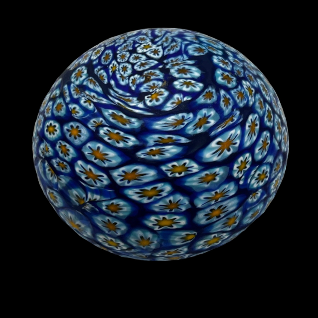 Murano Blue Millefiori Hollow Paperweight 3”