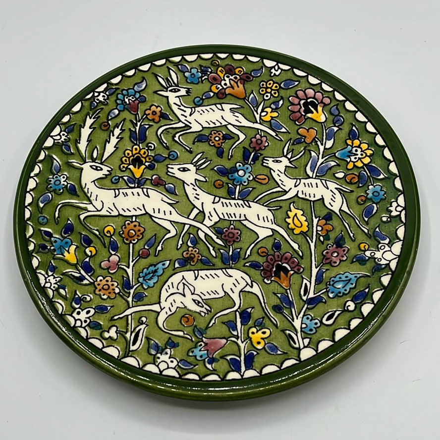 Jerusalem Ceramic Hand Painted Deer Dish