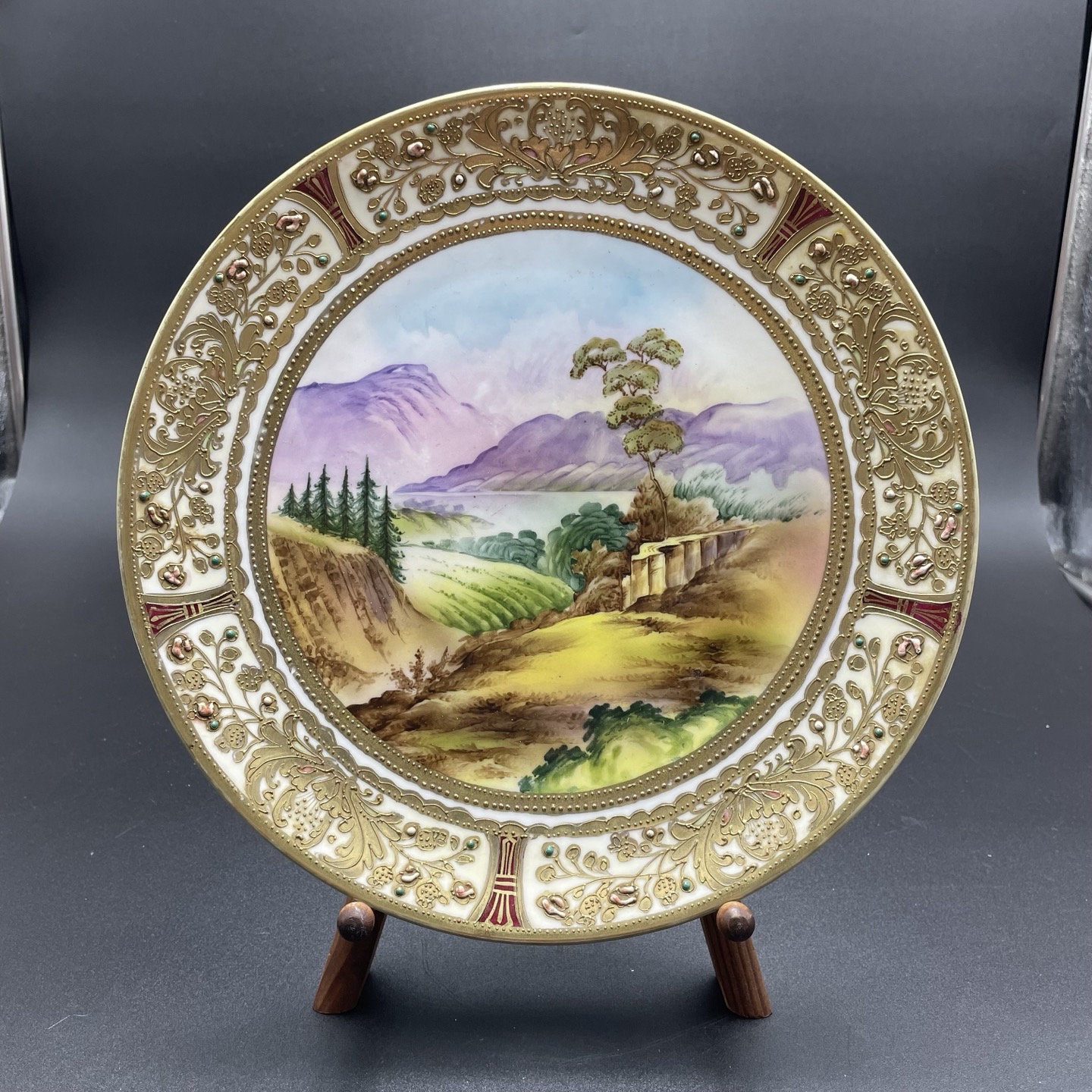 Antique Hand Painted Nippon Porcelain Plate Beaded Gold Moriage Wall ...