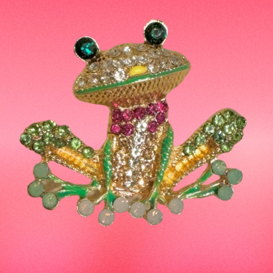 Contemporary Faux Gem Frog Brooch