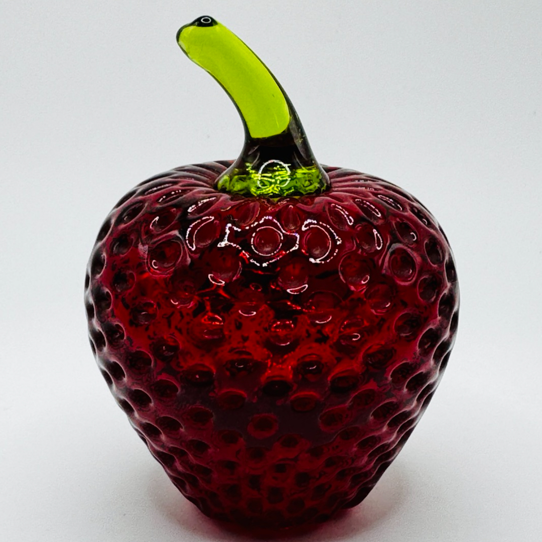 036 Rainbow Glass Strawberry Paperweight 4 X 3"
