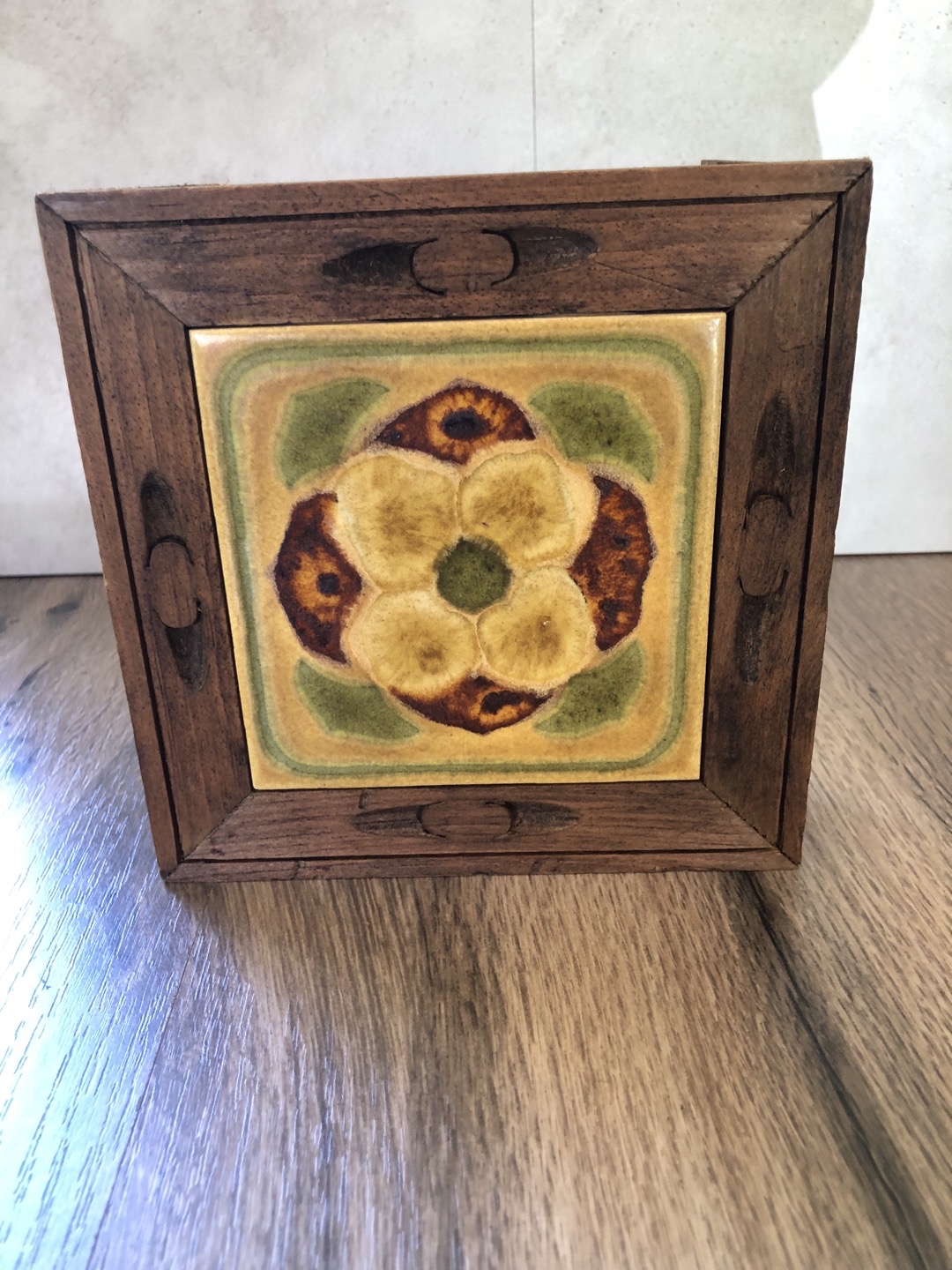 Vintage Tile Trivet with Hand Carved Wood Frame Stand Tile Made In ...