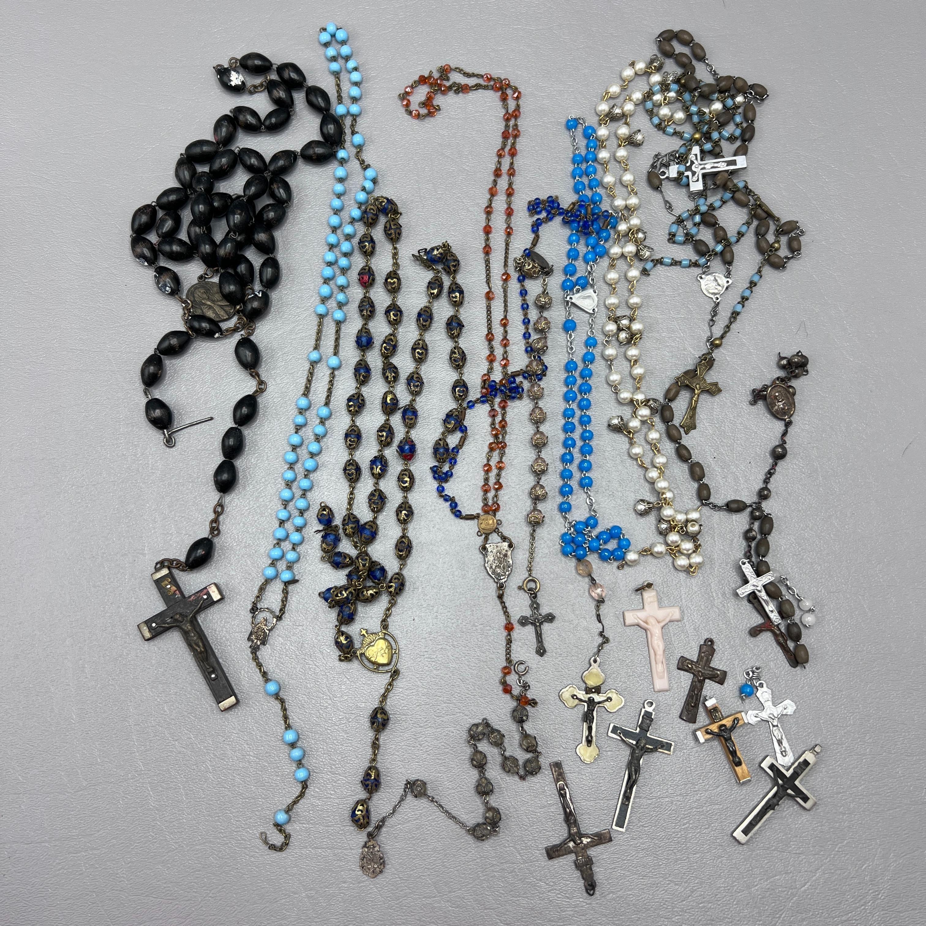 021 Vintage Lot Of Craft Rosaries Rosary AS IS Broken Pieces Crucifixes ...