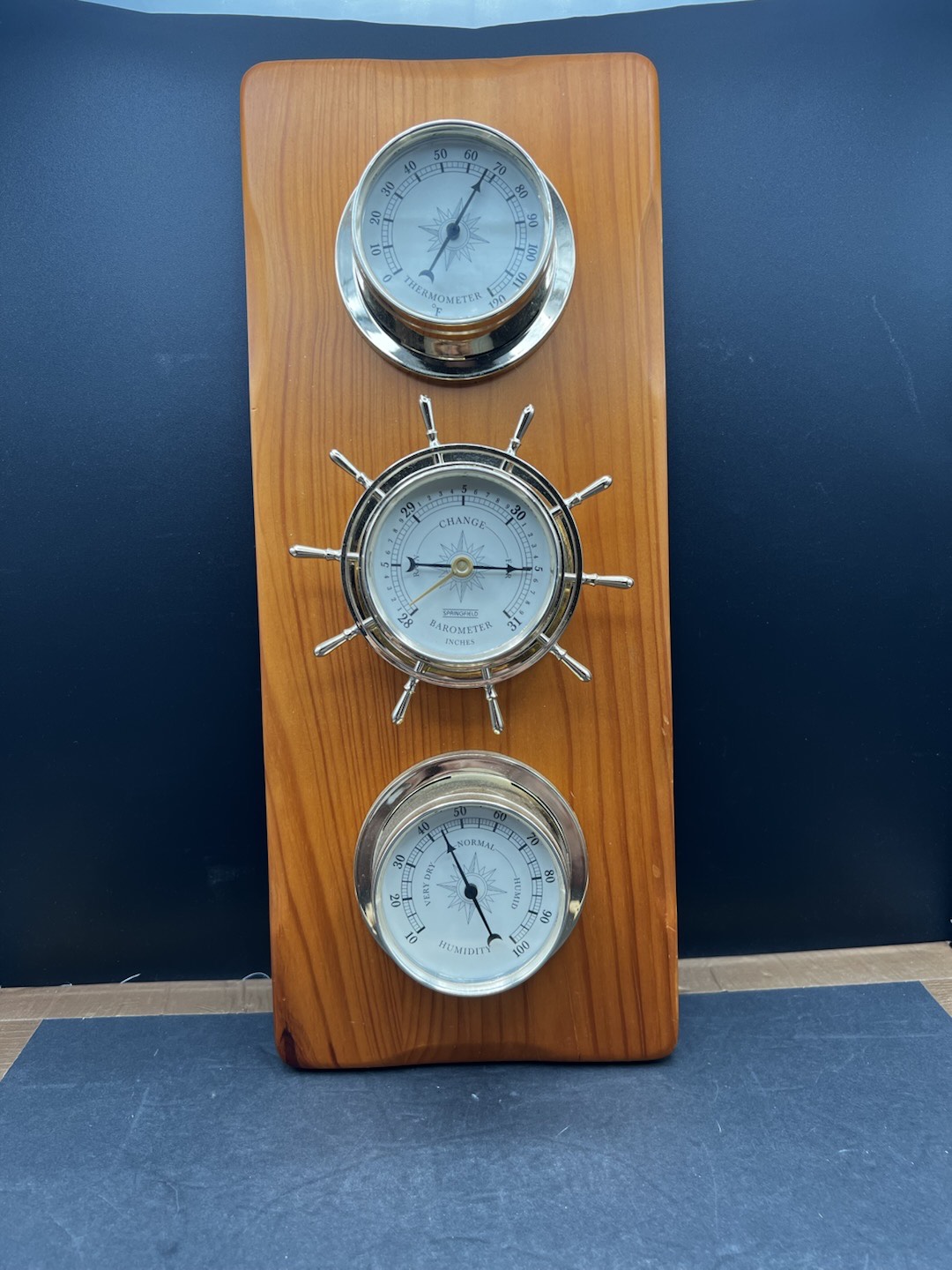 #968AB Vintage Springfield Instrument Co Wall Mount Oak Nautical Look ...