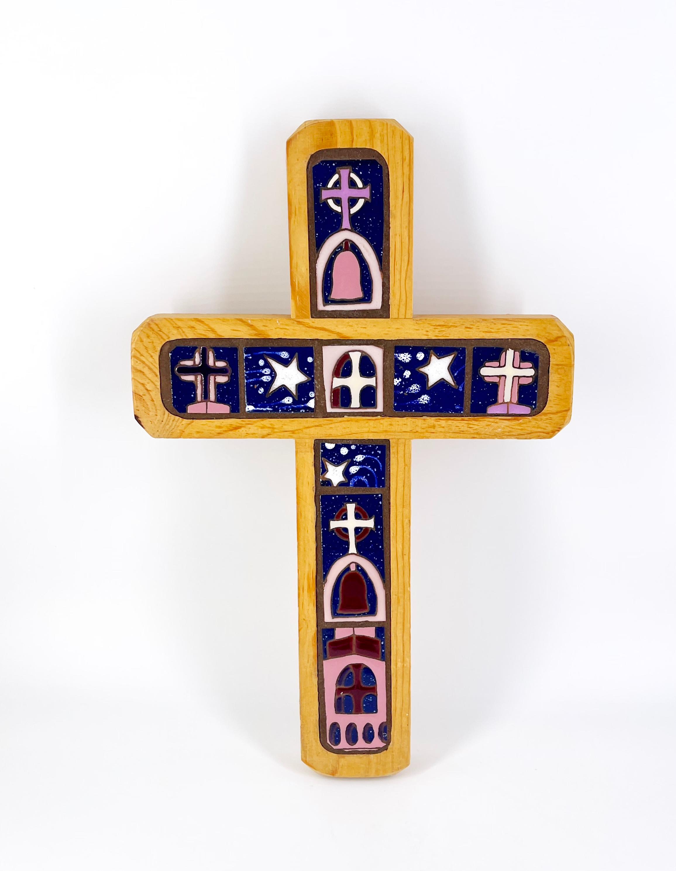 090 Vtg Signed Debora Duran-Geiger Handcrafted Mosaic Tile Wooden Cross ...