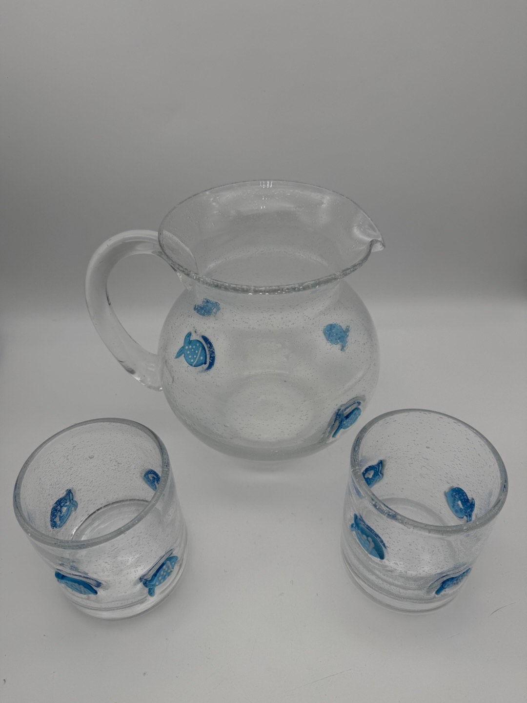 Newport By Global Amici Blown Glass Pitcher With 2 Glasses - Fused ...