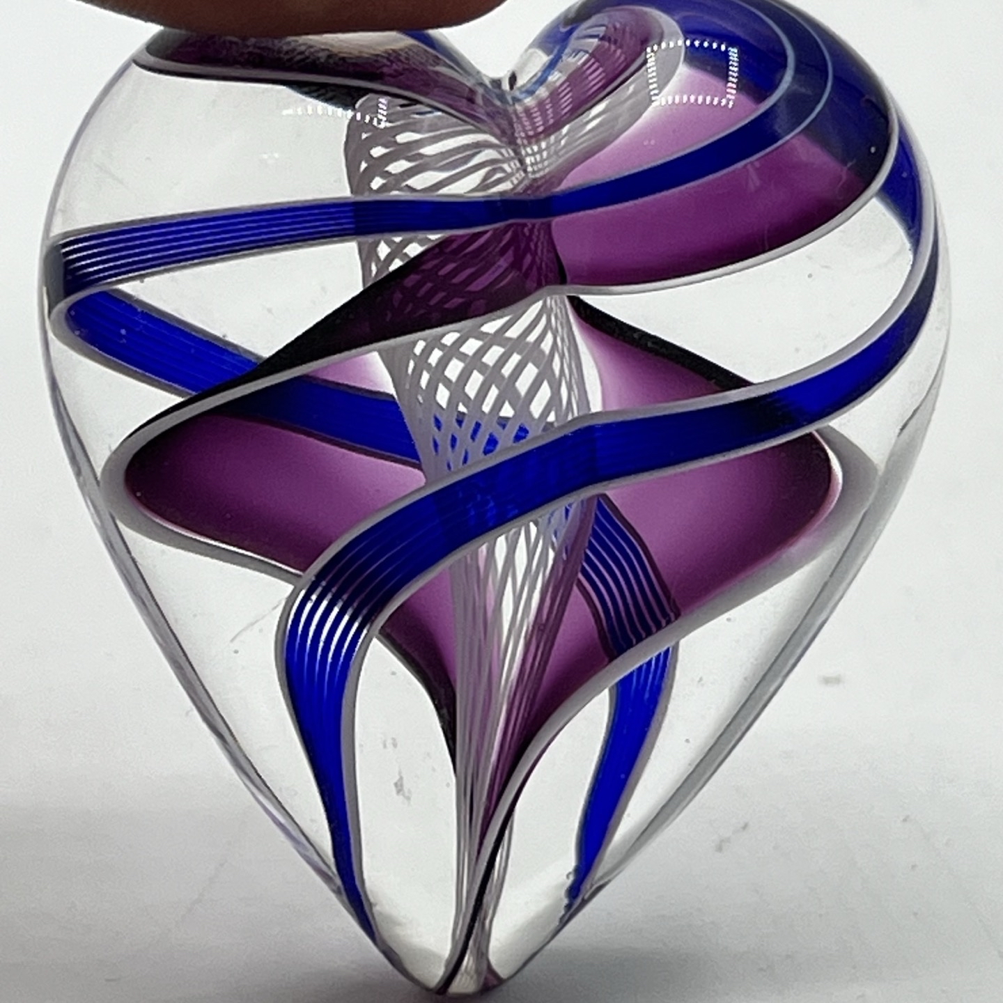 #44 - Steven Maslach Art Glass Purple And Cobalt White Lattice Heart ...