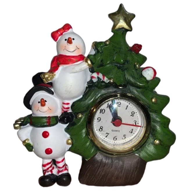 Young Inc. Small 5” Snowman On Christmas Tree Clock - Works
