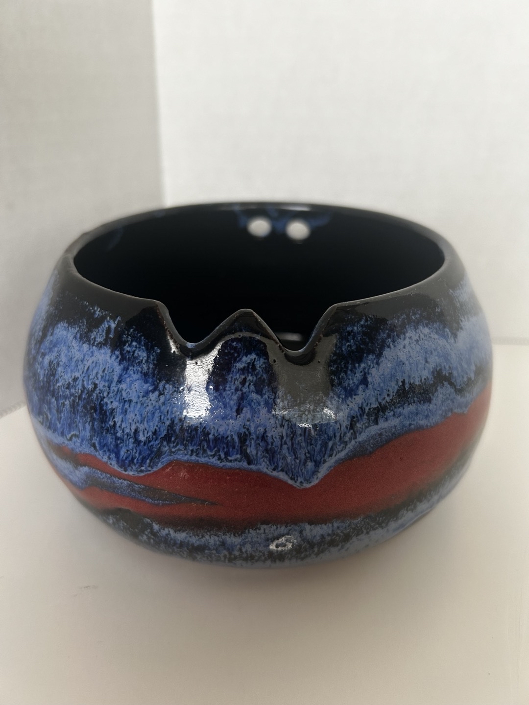 Studio Redware Blue And Red Chopstick Bowl